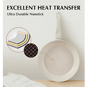 KOCH SYSTEME CS Nonstick Frying Pan 8 Inch White, Omelette Pan with Stay-cool Bakelite Handle, Toxin-Free Marble Coating Aluminum Pan for Healthy Cooking, All Stoves Compatible, Easy to Clean