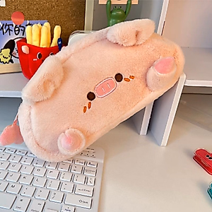 irLocy Cute Pig Pencil Case Kawaii Pencil Case Plush Pencil Pouch Fluffy Kawaii Aesthetic Supplies (pink)