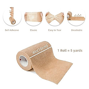 [8 Pack 4" x 5 Yards] Carbou Self Adhesive Cohesive Bandage Wrap, Self Adherant Non-Woven Wrap Rolls, Atheletic Tape for Wrist, Ankle, Hand, Leg, Premium-Grade Medical Stretch Wrap