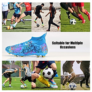 Juzecx Men Cleats Women Football Boots FG/AG Soccer Shoes High-Top Firm Ground Turf Athletic Lightweight Breathable Professional Shoes Blue 11 Women/10 Men