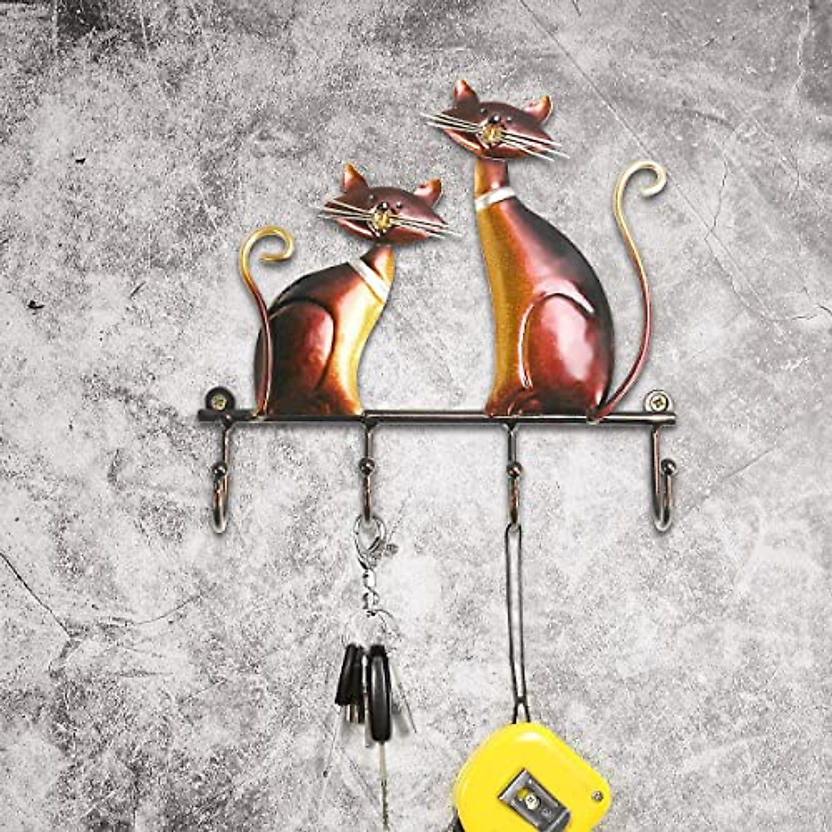 Tooarts Wall Mounted Key Holder Iron Cat Wall Hanger Hook Decor 4 Hooks for Coats Bags Wall Mount Clothes Holder Decorative Gift
