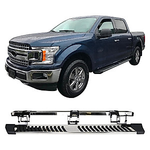 IKON MOTORSPORTS, Running Boards Compatible With 2015-2023 Ford F150 SuperCrew Cab, V Style Silver Steel Side Step Bar Nerf Bar