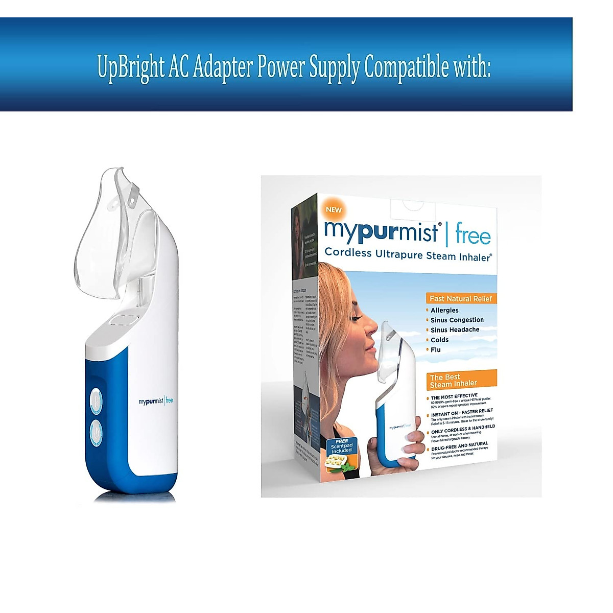 UpBright 20V AC/DC Adapter Compatible with MyPurMist Free OSB1 Cordless Ultrapure Steam Inhaler ATS024T-W200U LPS ATS024TW200U YHY-20001200 WL200024US-W 1.2A Switching Power Supply Battery Charger PSU