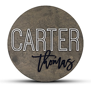Custom Round Nursery Name Sign, Personalized Wooden Wall Plaque, 12" 18" 24", 30" 3D Wall Art for Children & Kids Rooms, Baby Shower, Hickory Hollow Designs (Carter Thomas)