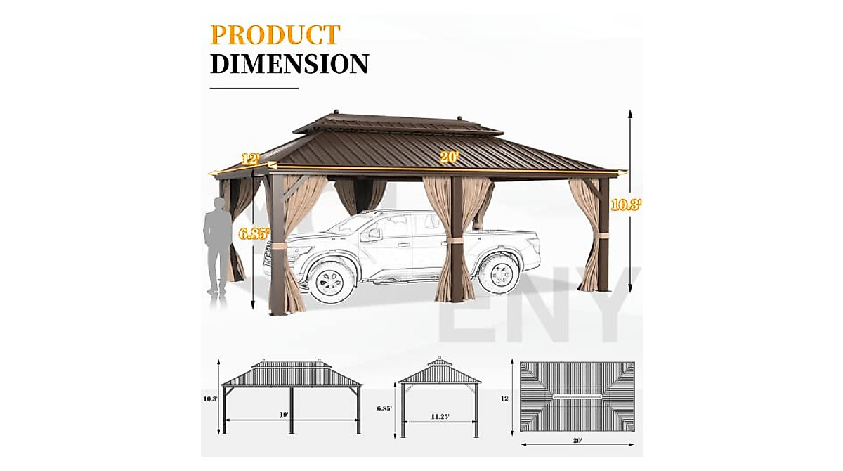 YOLENY 12' x 20' Hardtop Gazebo - Durable Outdoor Pavilion with Netting