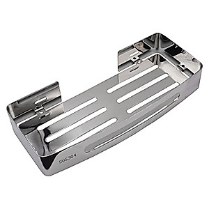KULED Shower Caddy, Adhesive Shower Shelves No Drilling, 1.77inch Height Rustproof Stainless Steel Bathroom Shower Organizer, Silver Polished Shower Shelf with 2 Adhesives