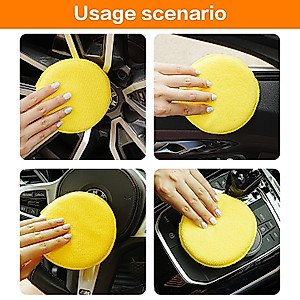 FONAROLL Microfiber Wax Applicator Pads, Car Wax Applicator, Buffing & Detail Polishing Foam Pads for Car Cleaning and Fine Polishing (5" Diameter, 6 Pack) - Yellow