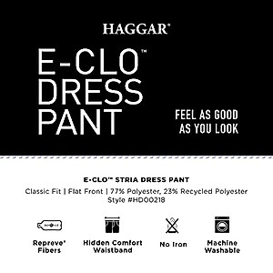 Haggar mens Eclo Stria Expandable-waist Plain-front dress pants, Brown, 38W x 29L US