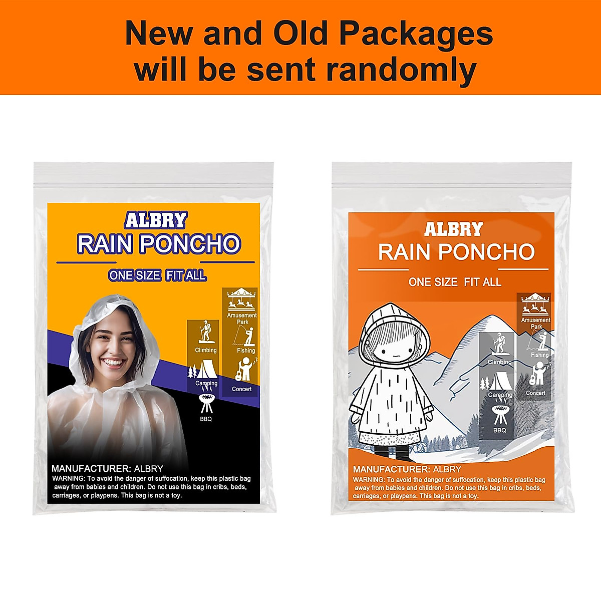 ALBRY Disposable Rain Ponchos for Adults with Drawstring Hood - Emergency Rain Ponchos Family Pack for Women and Men,Clear