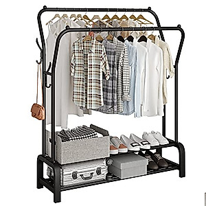 ACCSTORE Garment Rack Clothes Rack Freestanding Hanger Double Rails Bedroom Clothing Rack with 2-Tier Lower Storage Shelf,Black