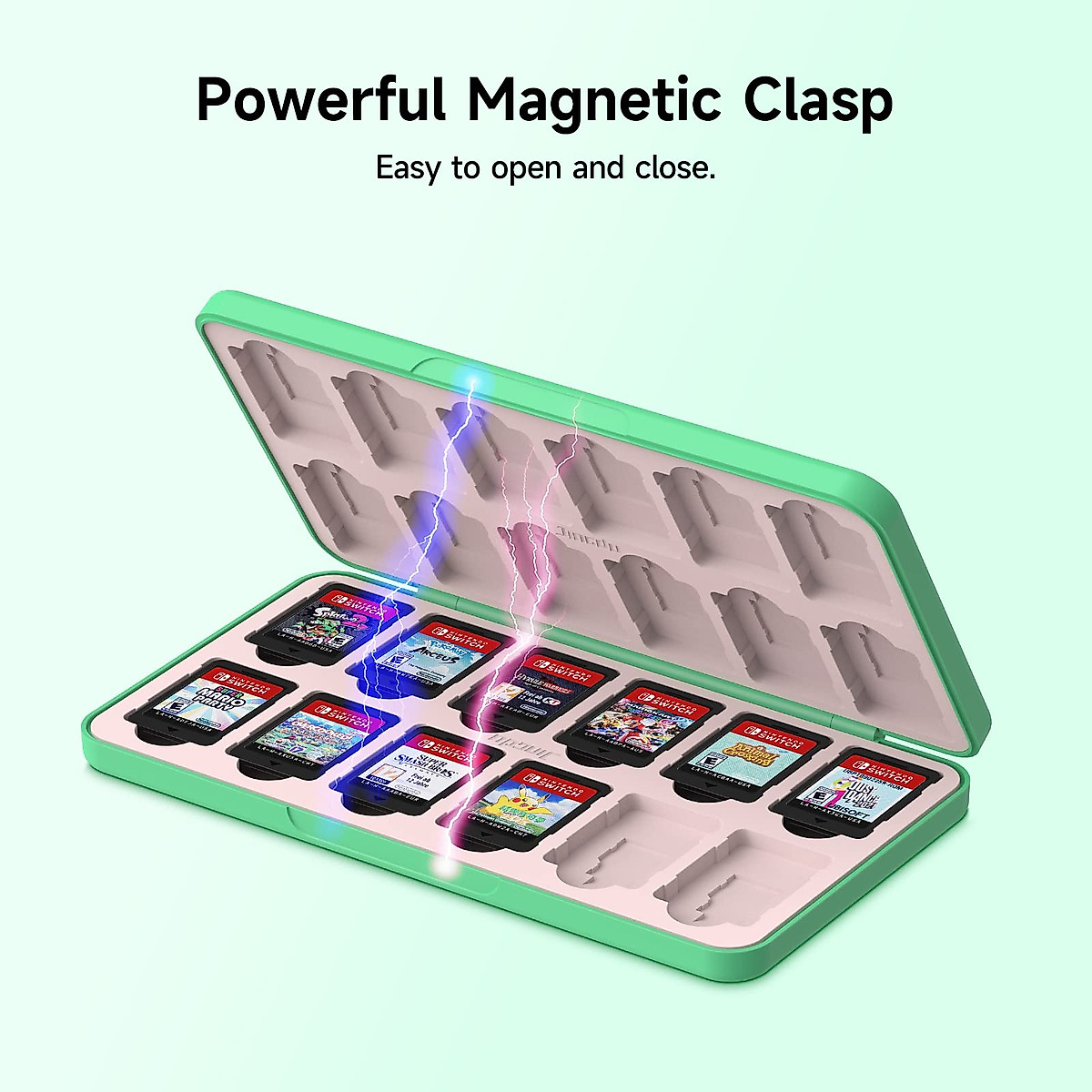 JINGDU 24-Slot Switch Game Card Case Compatible with Switch Game & micro SD Cards, Hard Shell, the Cute Games Holder Organizer Suitable for NS, Lite & OLED Game Card, acnh Leaf