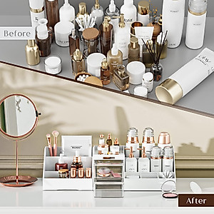 Makeup Organizer, Large Capacity with Drawers for Vanity, Makeup Brush, Nail Polish and Beauty Supplies White/Clear