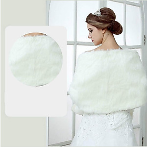 Mydio Faux Fur Shawl Wrap Stole Cape，Shawl Wrap Faux Fur Scarf Stoles for Wedding Dresses (White)