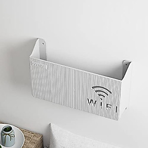Wall Mounted Wireless WiFi Router Shelf Storage Box, ABS Plastic Cable Storage Box, Hanging Power Decor Stripe Bracket Box for Home Room Power WiFi Router Art Shelf Decor