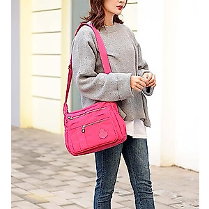 SHIFANQI Crossbody Bag for Women, Multi Pockets Waterproof Nylon Shoulder Handbag, Fashion Travel Crossbody Purse, Lightweight Purse for Women (Purplish Red)