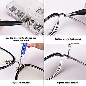 Eyeglass Repair Tool Kit,Glasses Screw Kit in Assorted Size with Precision Screwdriver Tweezer Repair Tool Kit for Sunglass Spectacles Watch Clock