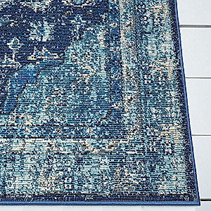 Home Dynamix Nicole Miller Patio Starlight Willow Indoor/Outdoor Area Rug 7'9"x10'2", Traditional Medallion Navy Blue/Tan