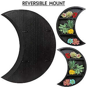RUSTIX Rustic Black Crescent Moon Shelf - Wall Mounted Hanging Floating Shelves for Essential Oil Display or Crystal Holder - Moon Phase Hippie Celestial Boho Nursery Decor - Gothic Witchy Room Decor