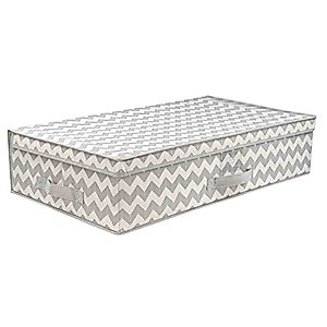 Home Basics Chevron Collection Under The Bed Storage and Organization, Bags, Bins, Boxes, with Handle for Comforter, Clothes, Blanket, Shoes, Sweaters, Grey