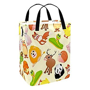 Laundry Baskets with Handles Foldable Fun Animals Print Storage Hamper for Adult Kids Teen Bedrooms Bathroom Dirty Clothes Sorter
