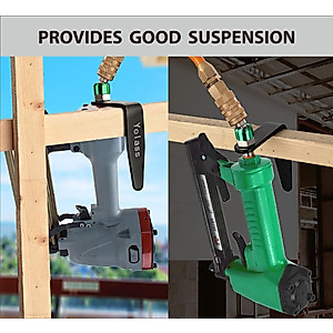 Yolass Pneumatic tool hook,1/4" NPT and 360° Rotatable L Air Rafter Hooks are Lightweight,Quick and Easy to Install for Air Blow Guns,Pneumatic Nail Guns,with Brass Joints,2-Piece