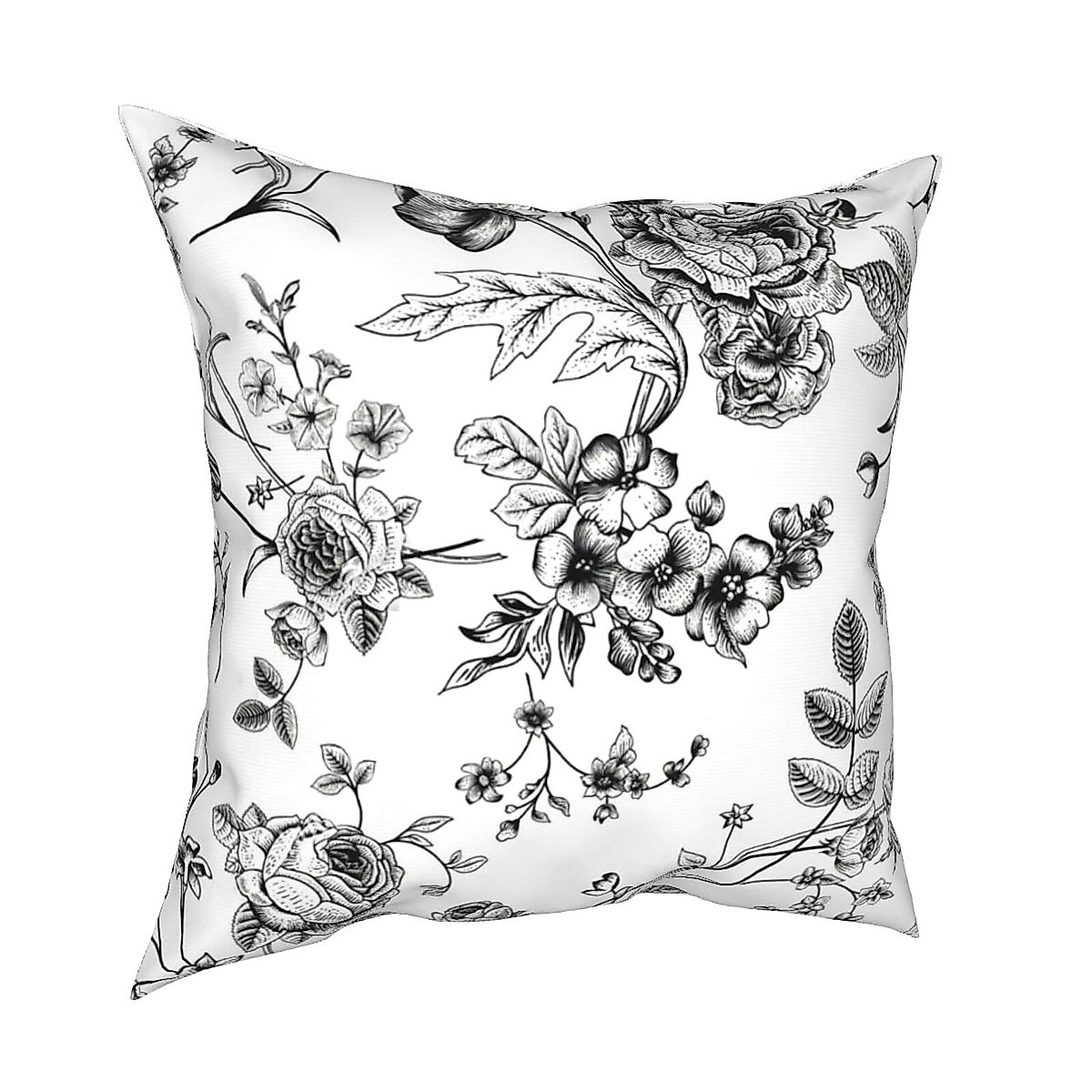 Floral with Victorian Bouquet of Black Flowers On Garden Roses Tulips Delphinium Petunia Pillow Covers Decorative Throw Cushion Cover Square Pillow Cases Car Sofa Home Decor 18 X 18 Inch