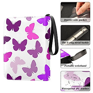 PYBUG Butterfly Trading Card Binder with Nylon Strap 4-Pocket Waterproof PU Leather Card Collection Binder for 400 Cards Sturdy Card Holder Folders for Game Cards,Sports Cards