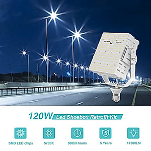 120W Shoebox LED Retrofit Kits 17500LM (400W MH/HPS Equiv), AC277-480V LED Shoebox Retrofit Light for Parking Lot, ETL DLC 5700K E39 Mogul Street Area Light Retrofit for Tennis Court Wall Pack