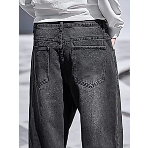 Verdusa Men's High Waist Loose Jeans Baggy Straight Leg Denim Pants Trousers Dark Grey XL