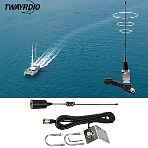 TWAYRDIO VHF Marine Antenna, 156-163MHz 50W Boat Radios Antennas with 16.4ft Coaxial Cable (SO239 to PL259 Connector)，L-Shape Mounting Bracket and U-bolt for Midland Uniden Cobra Icom Marine Radio