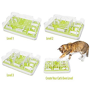 ALL FOR PAWS Interactive Puzzle Cat Feeder, Treat Game Maze Toy Cat Brain Stimulation Toys Slow Feeder for Indoor Cats
