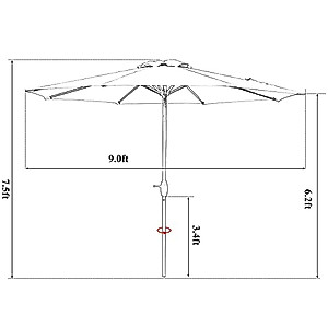 VEGOND 9FT Patio Umbrella Outdoor Yard Table Market Umbrella with 8 Sturdy Ribs and Tilt Adjustment and Crank Lift System for Garden, Pool, Backyard, Deck, BEIGE