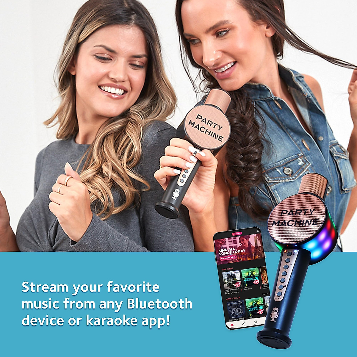 Singing Machine Wireless Karaoke Microphone for Kids & Adults, Party Machine Mic (Rose Gold) - Portable Handheld Bluetooth Microphone with Speaker & Voice Changer Effect - Karaoke Mic for Singing