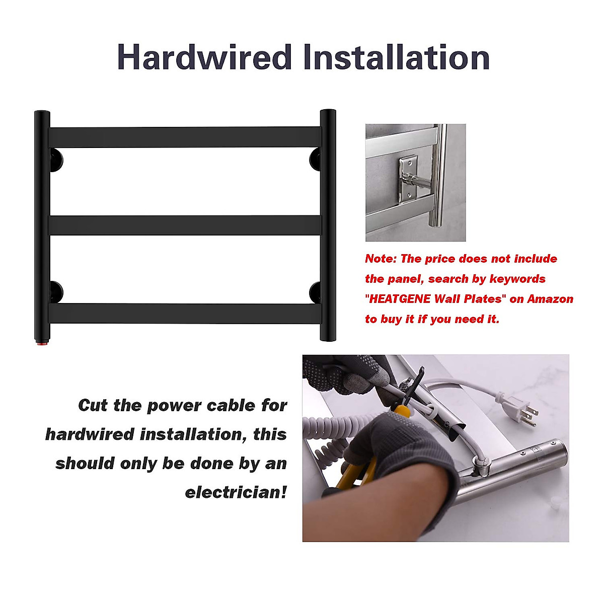 HEATGENE Towel Warmer 3 Flat Bar Towel Dryer Wall-Mounted Plug-in Bath Towel Heater - Matte Black