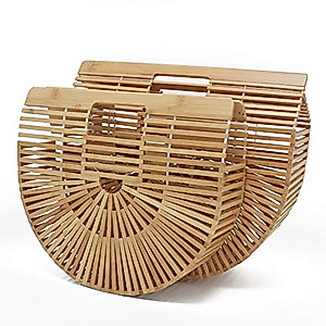 TOPSMU Wooden Purse Bamboo Handbag Bags For Women With Insert Handmade Tote Bag Natural Small