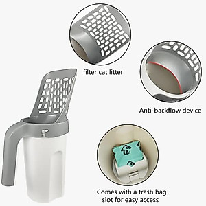 Quaocens Cat Litter Scoop, Litter Scooper with Holder Removable Manure Sieve Scoop, Large Capacity Cat Litter Scooper Comes with 215 Bags and A Pair of Cat Brush for Shedding Gloves.