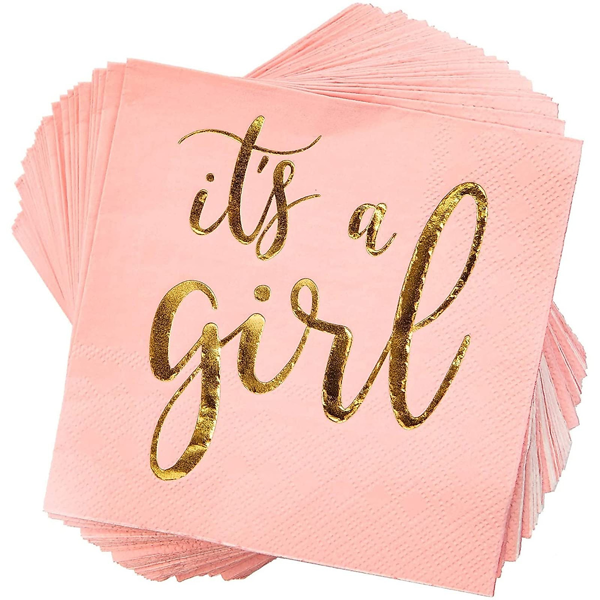 Sparkle and Bash 50 Pack It's a Girl Napkins for Baby Shower - Gold Foil Party Supplies (3 Ply, 5x5 In) - Baby Girl Napkins - Baby Shower Napkins - Its a Girl Cocktail Napkins