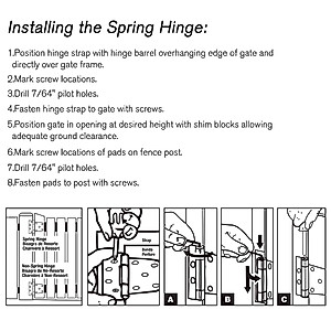 Self-Closing Gate Hardware Kit,1 Pack Self-locking Gate Latch and 2 Pack 3.5inch Heavy Duty Adjustable Spring Gate Square Barn Hinges,Black Finish Gate Hardware Set for Wood Vinyl Fence Gate Shed Door