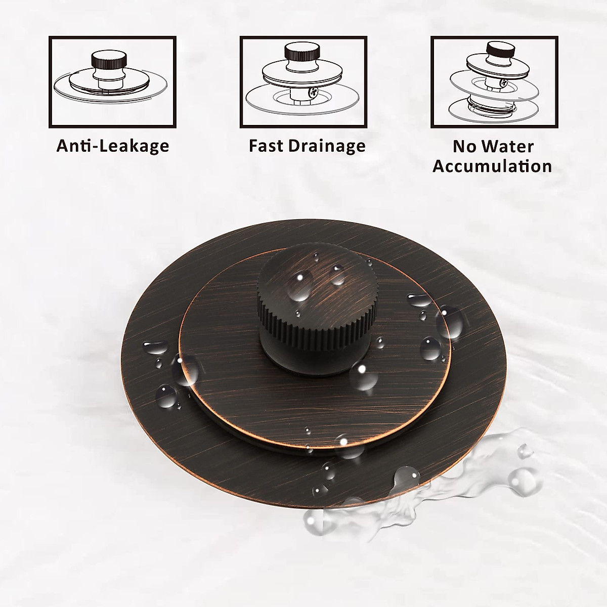 Artiwell Universal Lift and Turn Bath Drain Stopper and Cover, Bathtub Drain Stopper, Replaces Lift and Turn, Tip-Toe and Trip Lever drains for Tub, EZ Installation and Clearing (Oil Rubbed Bronze)