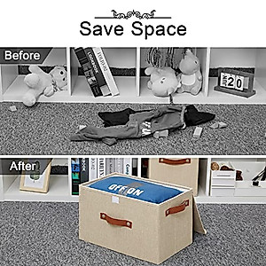 WLFRHD Fabric Storage Baskets with Lids 15x10x10 inches Collapsible Decorative Storage Boxes with Lids Closet Storage Bins Organizer Storage Works Fabric Storage Boxes with Handles for Toys Shelves Clothes (Khaki,3-Pack)