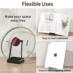 Haosuny Pan Lid Holder - Lid Storage Manager, Kitchen Counter Top Organizer, Kitchen Appliances,Tablet Computer Rack, Cooking Book Shelf (Black)