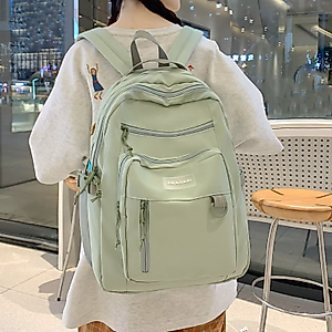 PRAGARI Kids Backpack for School Cute Aesthetic Green Backpack Girls Student Bookbag Women Travel Lightweight Book Bag