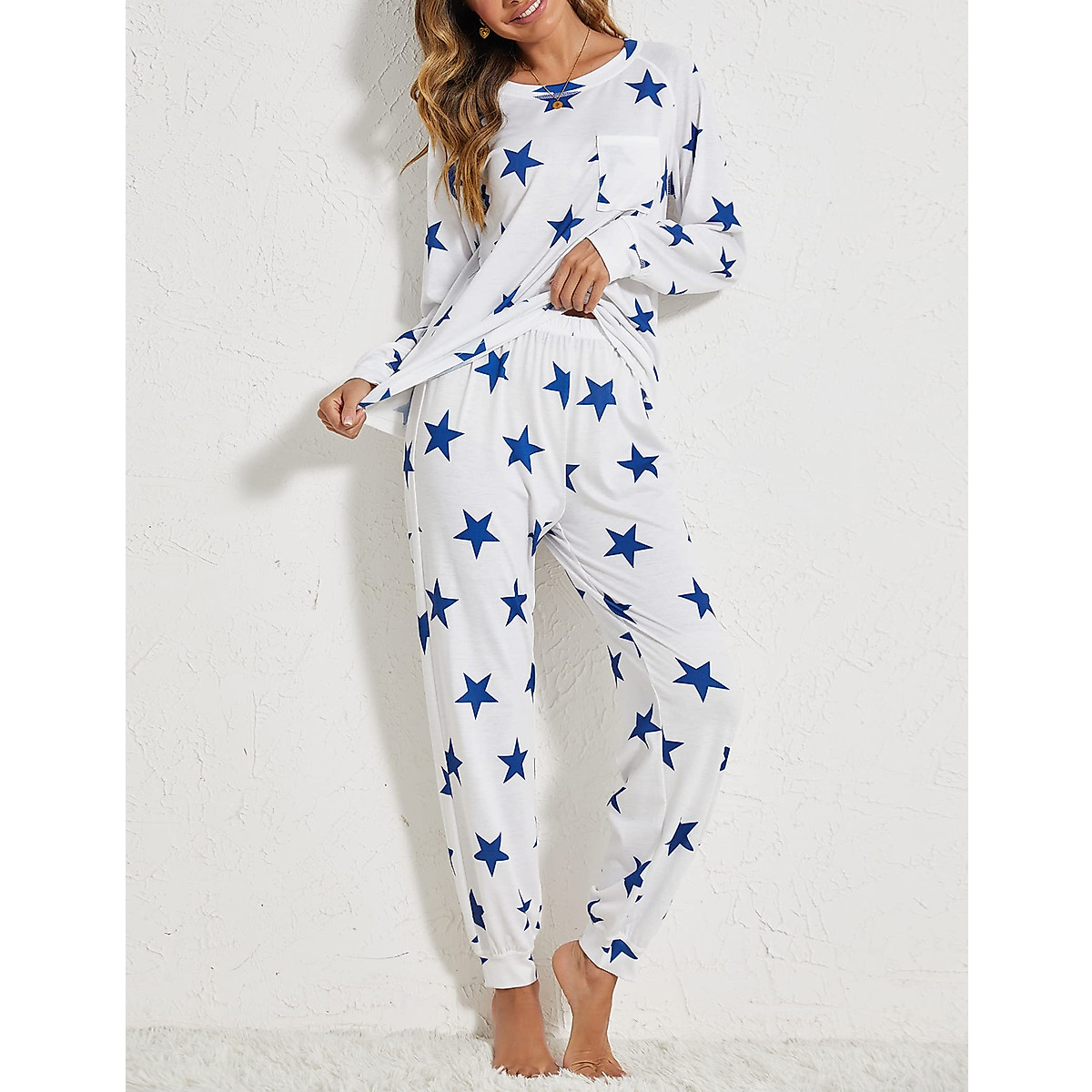 Ekouaer Pajamas Set for Women Soft Comfy Pjs Sets Long Sleeve Sleepwear Loungewear S-XXL