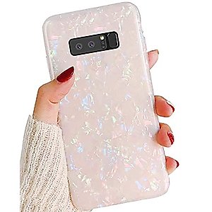 J.west Galaxy Note 8 Phone Case, Luxury Sparkle Glitter Opal Pearly Print Translucent Slim Fashion Design Soft Silicone Phone Case Cover for Girls Women for Samsung Galaxy Note 8 Colorful