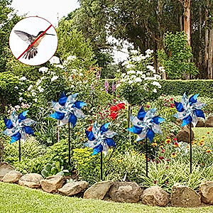 Hausse 10 Pack Reflective Pinwheels, Extra Sparkly Pinwheel, Bird Repellent Devices Deterrent to Scare Birds Away from Yard Patio Farm, Blue & Silver