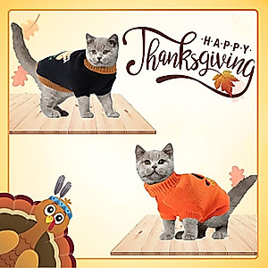 HUMLANJ 2 Packs Knitted Cat Sweater Thanksgiving Turtleneck Turkey Sweater Pet Cat Sweaters for Cats Warm Pullover Small Dog Puppy Knitwear