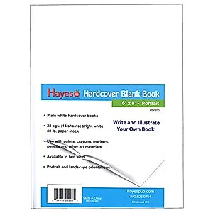 Hayes Hardcover Blank Book, White, 28 pages (14 sheets), 6"W x 8"H