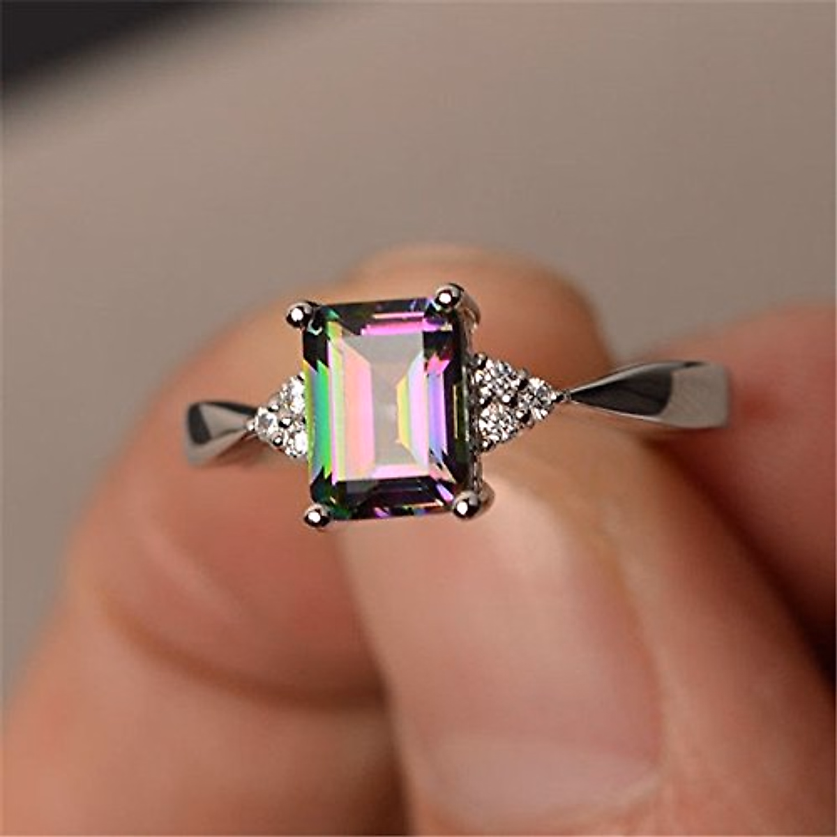Wassana Women 925 Silver Gift Rainbow Fire Mystic Topaz Wedding Engagement Ring Sz6-10 (6)