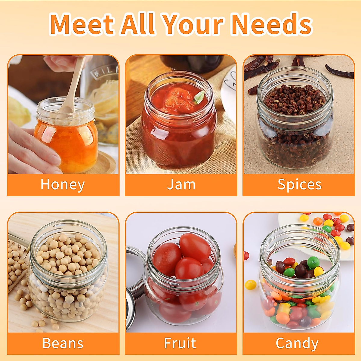 UrSpeedtekLive 30 Pack Mason Jars 8 oz with Regular Lids and Bands, Half Pint Canning Jars, Small Glass Jars for Honey Jelly Jam Crafts