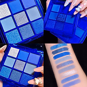 AMY'S DIARY Blue Eyeshadow Palette Glitter Eye shadow Makeup,Navy Blue Eyeshadow Shiny Sparkle Shimmer Glitter blue Eyeshadow Waterproof Pallete,royal blue Glitter Blue Eye Eyeshadow Make Up